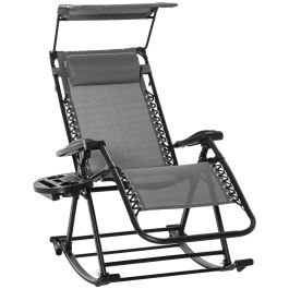 Outsunny Garden Rocking Chair Folding Recliner Outdoor Adjustable Sun ...