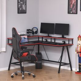 L-Shape Corner Gaming Desk Computer Table with Elevated Monitor Shelf ...