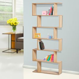 6-Tier S-Shaped Shelf Unit, 80Lx23Wx192H cm-Oak Colour