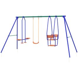 Outsunny Three In One Kids Metal Swing Set with Swing, Glider, Rocking ...