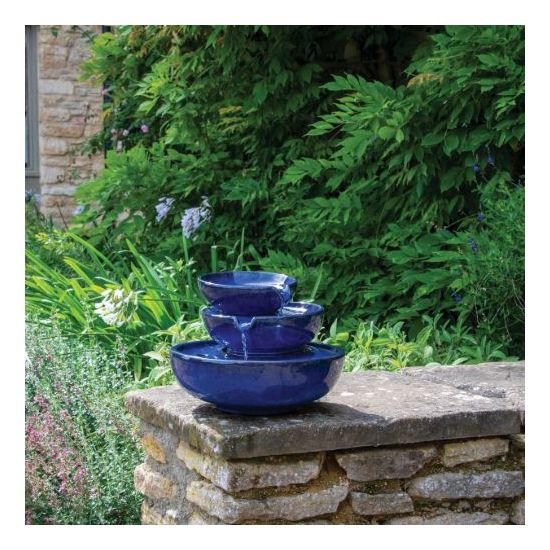 Woodlodge Blue Three Bowl Modern Solar Water Feature