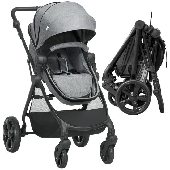 HOMCOM Foldable Baby Stoller, with Reclining Backrest, Adjustable ...