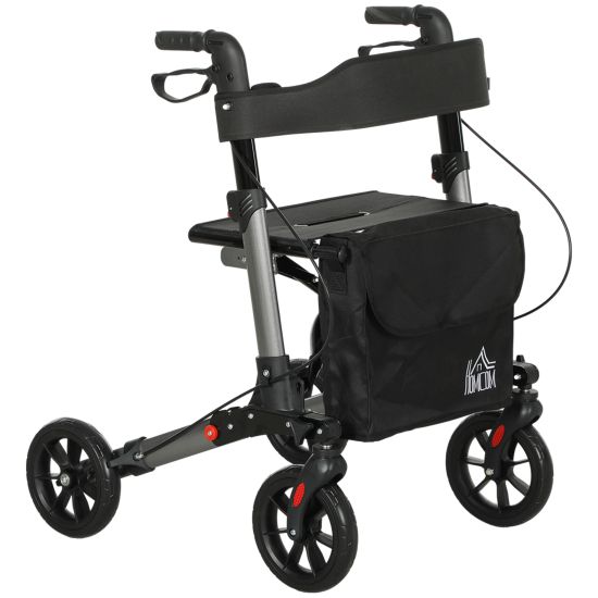 HOMCOM 4 Wheel Rollator with Seat and Back, Folding Mobility Walker ...