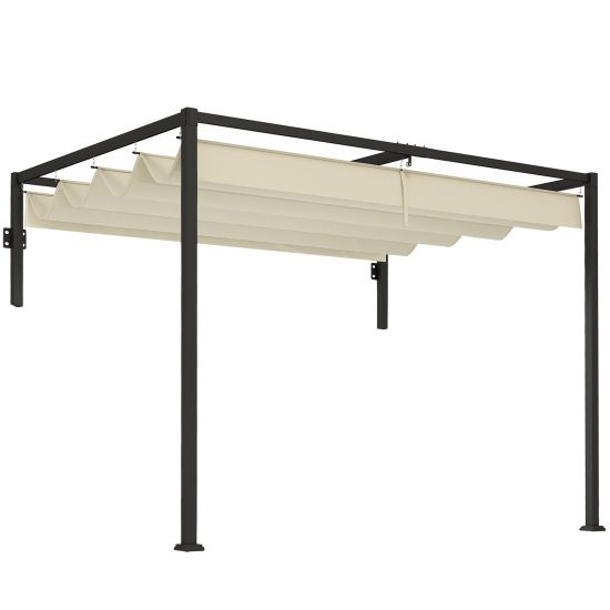 Outsunny 2 x 3m Lean To Steel Pergola, with Moving Fabric Canopy Khaki