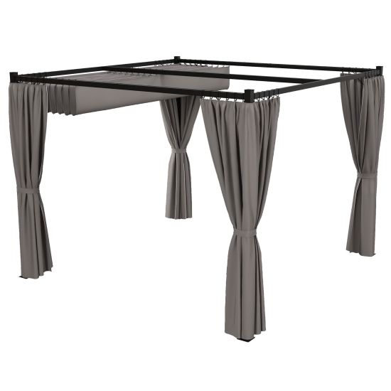 Outsunny 3 x 3m Moving Canopy Metal Pergola, with Curtains Grey